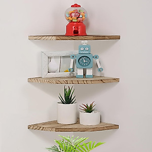 DUICIRX Corner Wall Shelves, Wood Corner Floating Shelves with Cable Raceway for TV Accessories, Monitor, Speaker, Cable Box, Game Console (Carbonized, Diamond- 12 Inch)