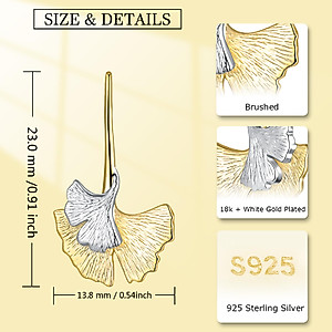 Silver Sunflower Heart Earrings for Women - 925 Sterling Silver Gold Sunflower/Daisy Heart Shape Dangle Earring for Women, You Are My Sunshine Dangling Earrings Jewelry (Ginkgo Leaf)