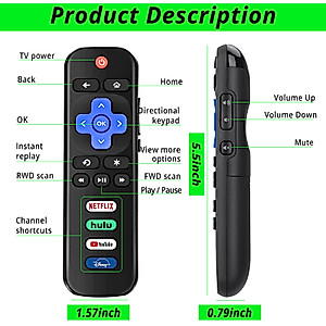 Pack of 2 Replacement TV Remote for Roku TV, Compatible for Hisense Roku/TCL Roku/Onn Roku/Element Roku/Sharp Roku/Haier Roku/Hitachi Roku/LG Roku/JVC Roku Series Smart TV (NOT for Roku Stick or Box)