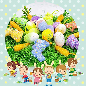 TiurDin Easter Grass Recyclable Shred Paper Basket Filler for Easter Eggs Decor Party Decoration Gift Packaging 200g （7oz.