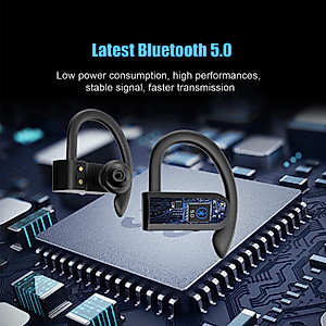 Duola Bluetooth 5.0 Earbuds with Ear Hook, Sport Wireless Headphones, Noise-Cancelling, 8 Hours Playtime, High Stereo-Sound Quality, Compatible with iOS/Android/Windows, Black