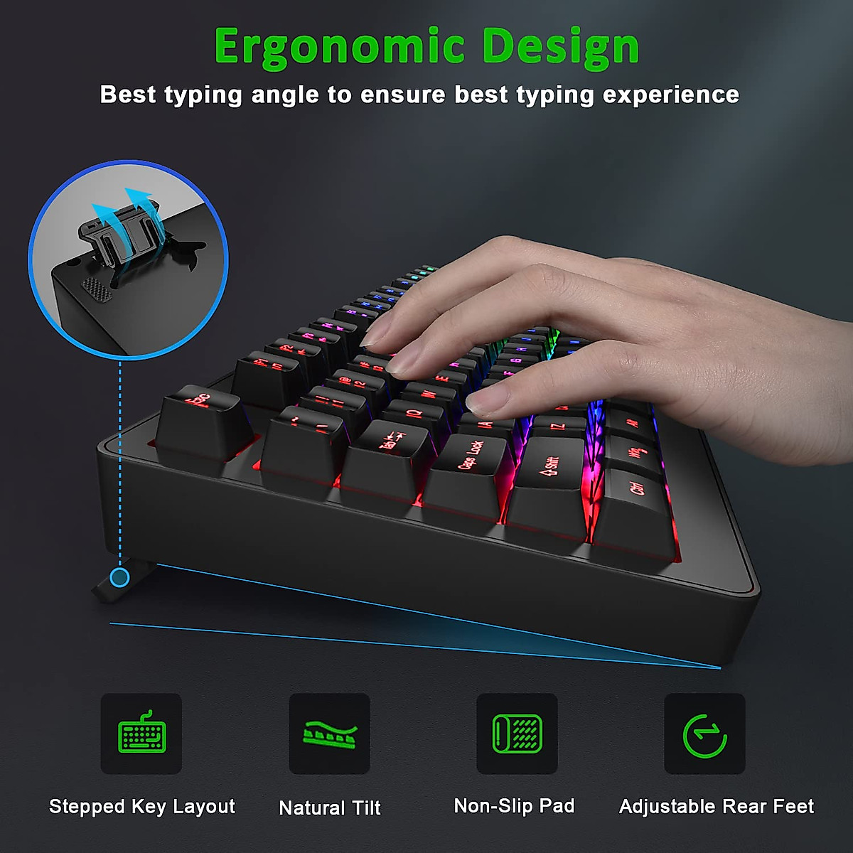BlueFinger Wireless Gaming Keyboard, Rechargeable RGB Rainbow Backlit Gaming Keyboard, Compact 87 Keys Wireless Keyboard for Mac Laptop Computer PC Gamer