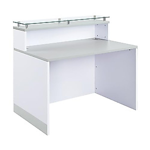 NBF Modern Small Reception Desk Counter Office Lobby Salon Durable Driftwood Laminate Cable Management Desk Compact 48" W x 32" D