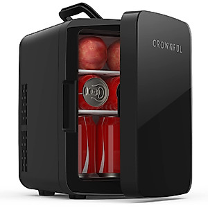 CROWNFUL Mini Fridge, 10 Liter/12 Can Portable Cooler and Warmer Personal Fridge for Skin Care, Food, Medications, Great for Bedroom, Office, Dorm, Car, ETL Listed (Black)