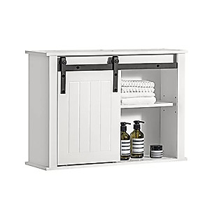 Haotian Kitchen Bathroom Wall Cabinet with Barn Door Garage Laundry Room Wall-Mounted Storage Unit Bath Organizer with Shelf, White BZR71-W