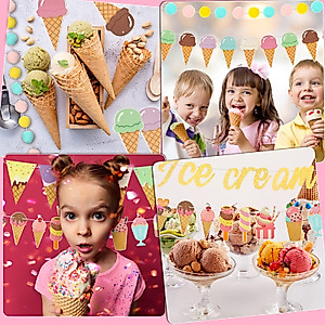 Kisston 5 Pcs Ice Cream Decorations Ice Cream Bar Banner Ice Cream Party Decorations Ice Cream Bar Supplies Garland Ice Cream Sign for Birthday Party, Baby Shower, Summer Holiday, Bachelorette Decor