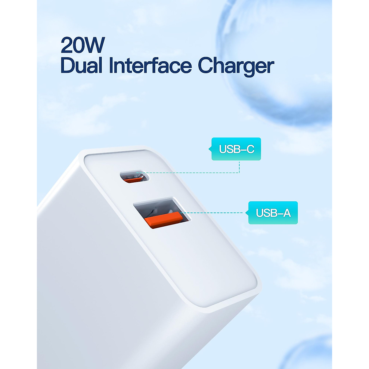 20W USB-C Fast Charger Fit for iPad 10th Generation Gen 2022 10.9" Tablet A2696 A2757 A2777 with 2 Charging Ports and C-C AC Power Supply Adapter Cord Cable