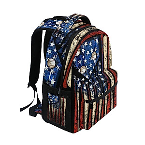 American Flag Baseball Print Backpack Patriotic USA School Bookbag for Boys Girls Computer Backpacks Book Bag Travel Hiking Camping Gym Daypack