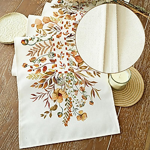 ARKENY Fall Thanksgiving Table Runner 13x72 Inches,Wildflower Leaves Floral Seasonal Burlap Farmhouse Indoor Outdoor Autumn Table Runner for Home AT489-72