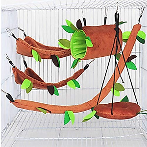 PATKAW Hamster Swing Hammock Set 5pcs Guinea Pig Hammock Plush Small Animals Hanging Bed Hamster Cage Toy Leaf Hanging Tunnel and Swing for Playing Sleeping