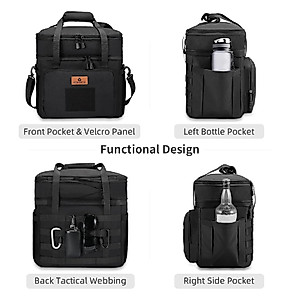 HSHRISH Tactical Lunch Box, Large Expandable Insulated Lunch Bag, Durable Waterproof Leakproof Cooler Bag for Adults/Men/Women/Work Outdoor Picnic Trips, 20 Cans/15 L, Black