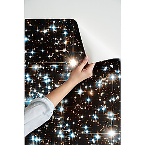 Peel & Stick Wallpaper Swatch - Stars Sparkle Star Field Dark Galaxy Universe Outer Space Photo Blue Nebula Black Custom Removable Wallpaper by Spoonflower