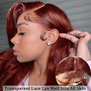 Reddish Brown Lace Front Wigs Human Hair Auburn Colored 13x6 HD Body Wave Frontal Wigs for Black Women 180 Density Copper Red Glueless Body Wave Lace Front Wig Human Hair Pre Plucked Baby Hair 24 Inch