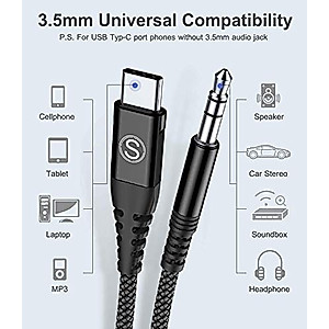 sweguard USB C to 3.5mm Audio Aux Jack Cable 6.6ft, Type C Adapter to 3.5mm Headphone Car Stereo Aux Cord for iPad Pro Air 4 5 Mini 6, Samsung Galaxy S23 S22 S21 S20 S10 9 8 Note 20 10 Z fold Pixel