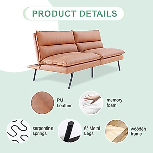 Opoiar Bed Memory Foam Sleeper Sofa Couches Convertible Futon Sets for Living Room with Mattress Included, Adjustable Backrests, Brown Sofabed, Brown-534