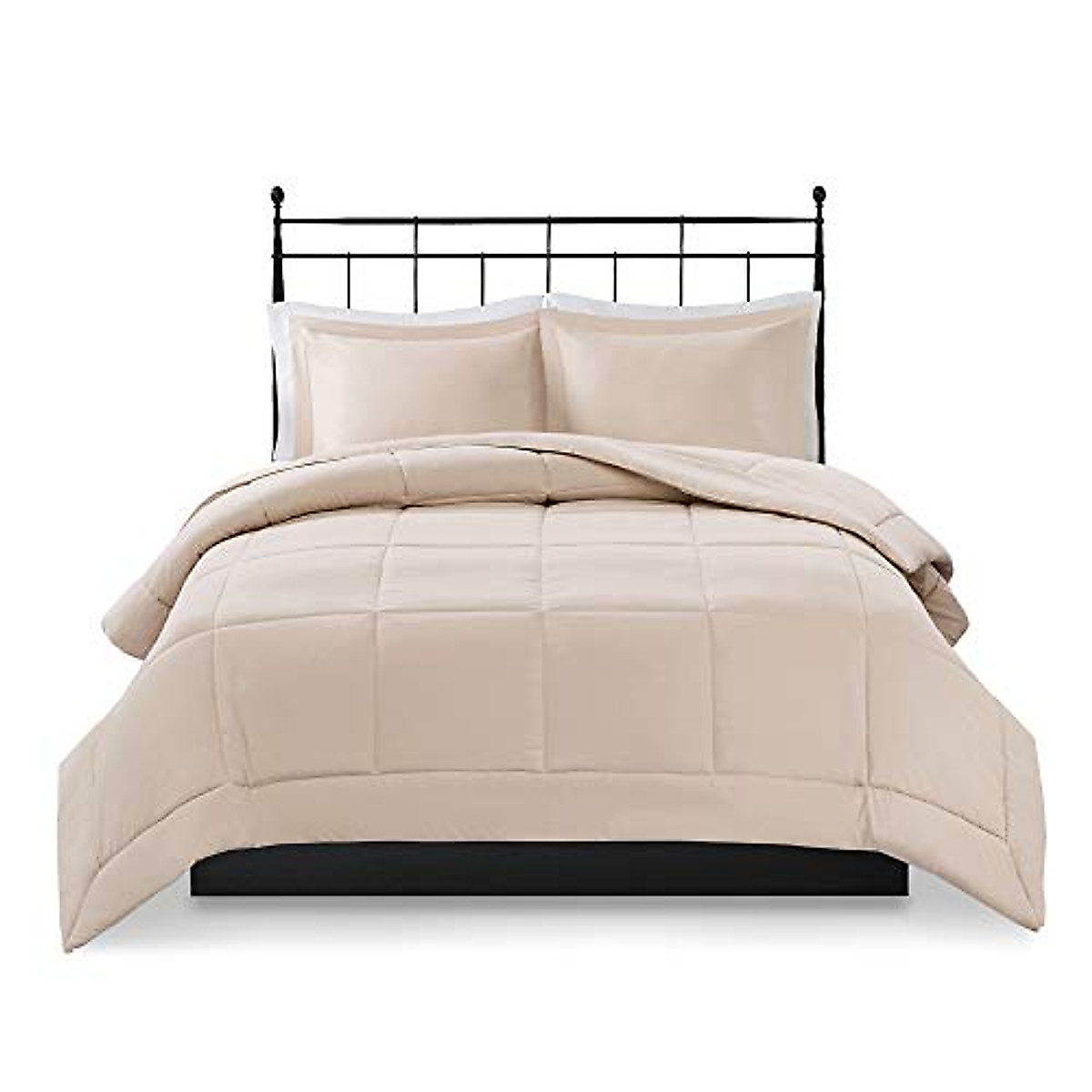 Madison Park Sarasota All Season Microcell Down Alternative Box Quilted Comforter Mini Set, Full/Queen, Blush, Model:MP10-4308