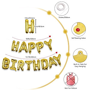 Happy Birthday Banner (3D Gold Lettering) Mylar Foil Letters | Inflatable Party Decor and Event Decorations for Kids and Adults | Reusable, Ecofriendly Fun