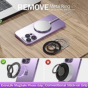 MagSafe Phone Grip, MagSafe Ring Holder Adjustable Kickstand Removable Magnetic Grip Compatible with Wireless Charging Only for iPhone 14 & 13 & 12 Series (Black)
