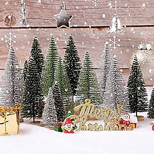 30Pcs Mini Christmas Trees - Artificial Christmas Tree Bottle Brush Trees Christmas with 5 Sizes, Sisal Snow Trees with Wooden Base for Christmas Decor Christmas Party Home Table Craft Decorations (2)