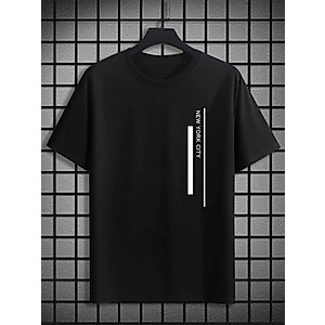 SOLY HUX Men's Color Graphic Letter Print Short Sleeve T Shirt Casual Summer Tee Tops Black Letter Print M