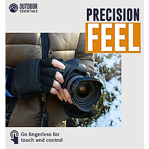 OutdoorEssentials Fingerless Winter Gloves Convertible Mittens for Men & Women - Warm Knit Flip Top Wool Mitten Gloves