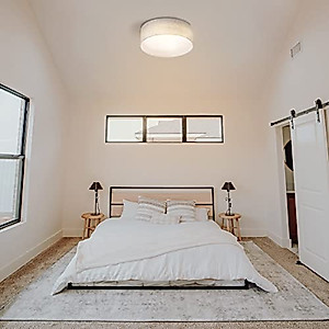 Hamilyeah Semi Flush Mount Ceiling Light with White Fabric Shade, 12 inch LED Light Fixtures Ceiling Mount, Modern LED Ceiling Light for Bedroom, Kitchen, Foyer, Living Room