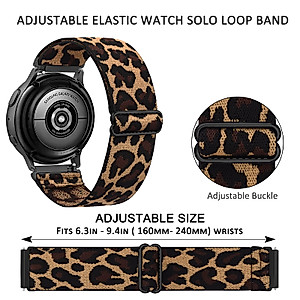 Wanme Elastic Bands for Samsung Galaxy Watch 4 40mm 44mm, Galaxy Watch 4 Classic 42mm 46mm, Galaxy Active 2 Band, 20mm Adjustable Soft Stretch Wristband for Galaxy Watch 4/Active 2 (Leopard)
