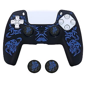 HLRAO Laser Engraved Dragon Silicone Case Skin Case (Radiation) for PS5 Controllers x 1 with Laser Dragon Thumb Grips x 2.