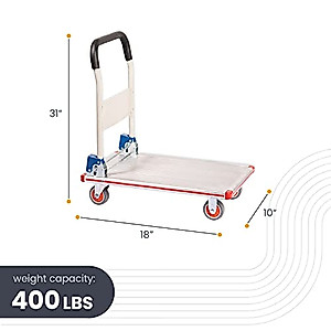 Aluminum Folding Cart with Wheels - Platform Truck - Weight Capacity 400lbs - Compact Foldable Cart for Warehouse, Restaurant, Shops Factories and Home - Flatbed Cart with 4 PU Wheels