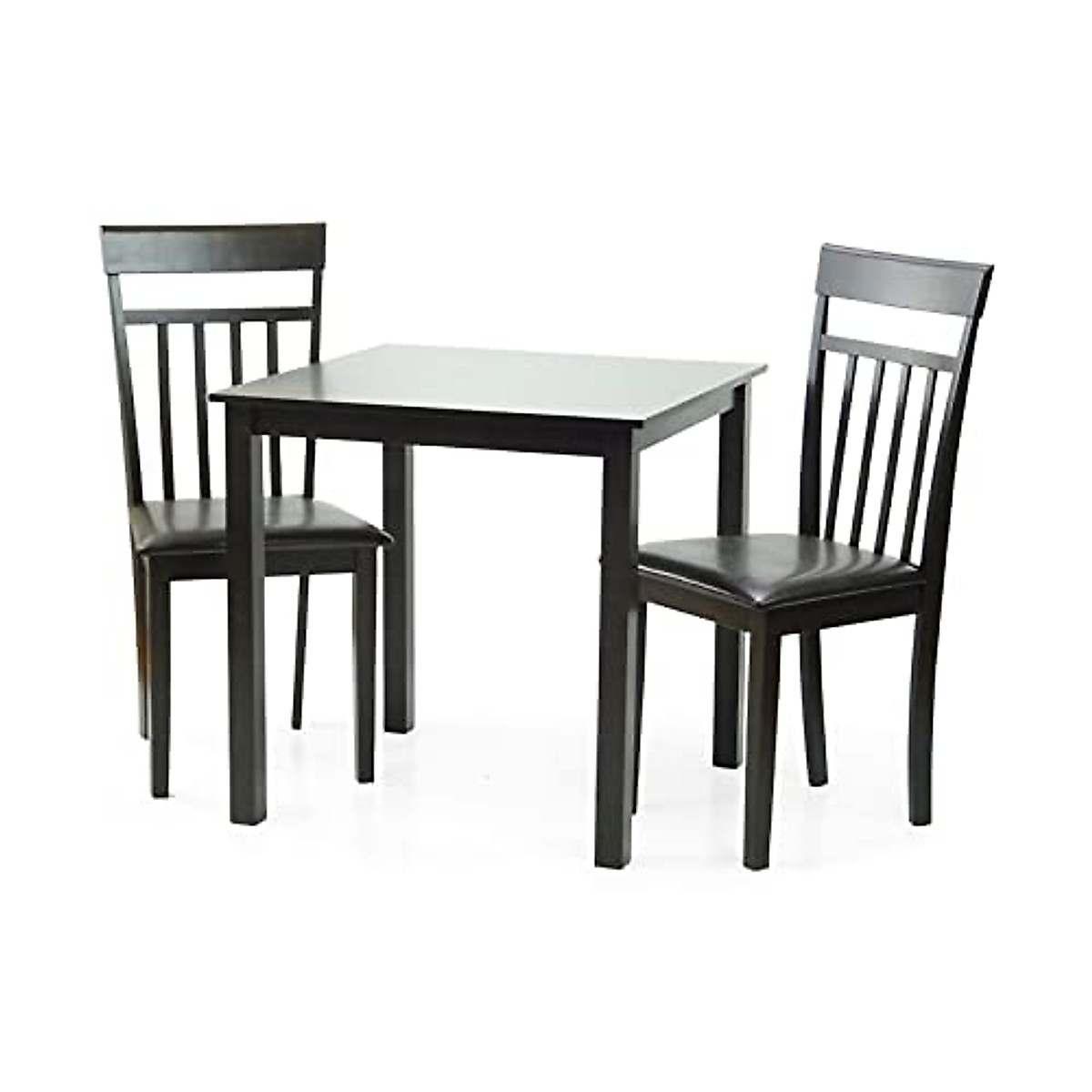 Dining Kitchen Set of 3 Square Table and 2 Classic Wood Chairs Warm in Espresso Black