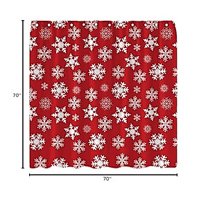 JJYPPY Merry Christmas Snowflake Shower Curtain Red White Snowflake Xmas Snowflakes Winter Holiday New Year Fabric Bath Curtain Set with Hook