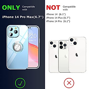 SQMCase Case for iPhone 14 Pro Max, Clear Body Soft TPU Shockproof Case with 360 Degree Rotation Ring Kickstand(Work with Magnetic Car Mount) for iPhone 14 Pro Max 6.7 inch, Clear