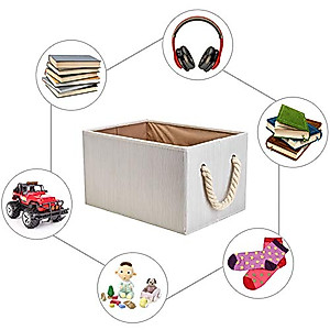 Robuy Storage Bin,Cloth Storage Boxes,3-Pack Collapsible Fabric Rectangular Closet Storage Baskets whith Cotton Rope Beige 14.4x10x 8.3 inch