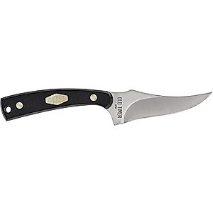 Old Timer 7.1in Full Tang Skinner Knife, 3.3in Clip Point Blade, Black Handle, Leather Sheath - For Hunting, Camping, Outdoors