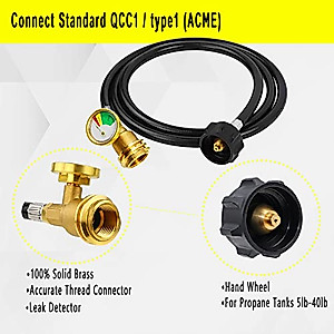 Gopper 12FT Propane Tank Extension Hose with Gauge-Leak Detector.Fit for Camping Stoves,Outdoor Heaters,Propane Fuel Generator.20-100 lb Propane Hose Extension.Keep Away from The Propane Tank