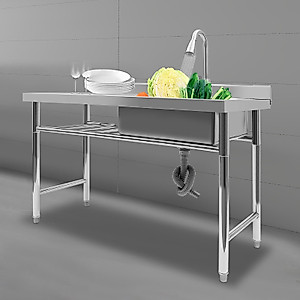 Kitchen Commercial Sink with 1 Compartment Utility Sink 201 Stainless Steel Freestanding Kitchen Sink,Faucet (Restaurant, Kitchen, Laundry, Garage) Silver,47.24 * 23.62 * 31.5inch,Simple Kitchen Sink
