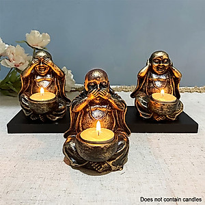 3pcs Home and Gifts Triple Buddha Statue Zen Garden ~Candle Holder Gift Tea Light Buddha Statue Meditating(Bronze,Size:Types:A)