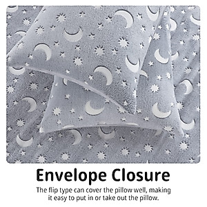 HOMBYS Glow in The Dark Duvet Cover Set for Kids Full/Queen Size, 3 Pieces Grey Soft Velvet Bedding Comforter Cover with Glowing Stars for Boys Girls Bedroom (1 Duvet Cover, 2 Matching Pillow Cases)