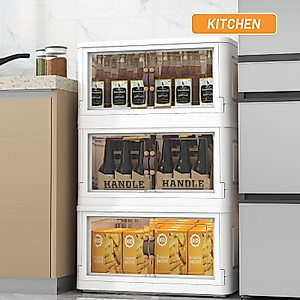 Storage Bins with Lids, 23 Gal White Closet Organizers and Storage, 5 Packs Collapsible Storage Bins with Wheels, Plastic Storage Bins, Double Door Stackable Storage Bins for Home and Office