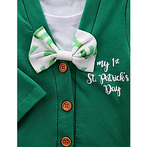 KANGKANG St Patricks Day Baby Boy Outfit 3-6 Months My First St Patricks Day Baby Boy Outfit Bodysuit Green Romper Lucky Pants