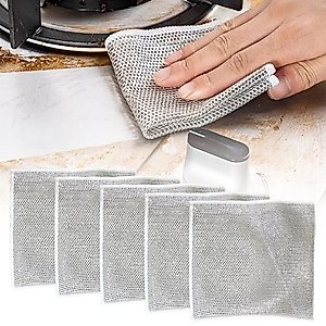 Multipurpose Wire Dishwashing Rags, 2024 New Scrubbing Wire Dishwashing Rags Non-Scratch Wire Dishcloth, Premium Metal Wire Dishwashing Cloth Scrubs Cleans for Dishes, Sinks (5 Pcs)