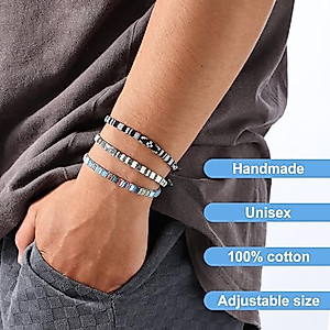 Mens Bracelet set Handmade Adjustable Size Easy to Wear Waterproof Bracelets Suitable for Surfer Suitable for Men as Gift (B)
