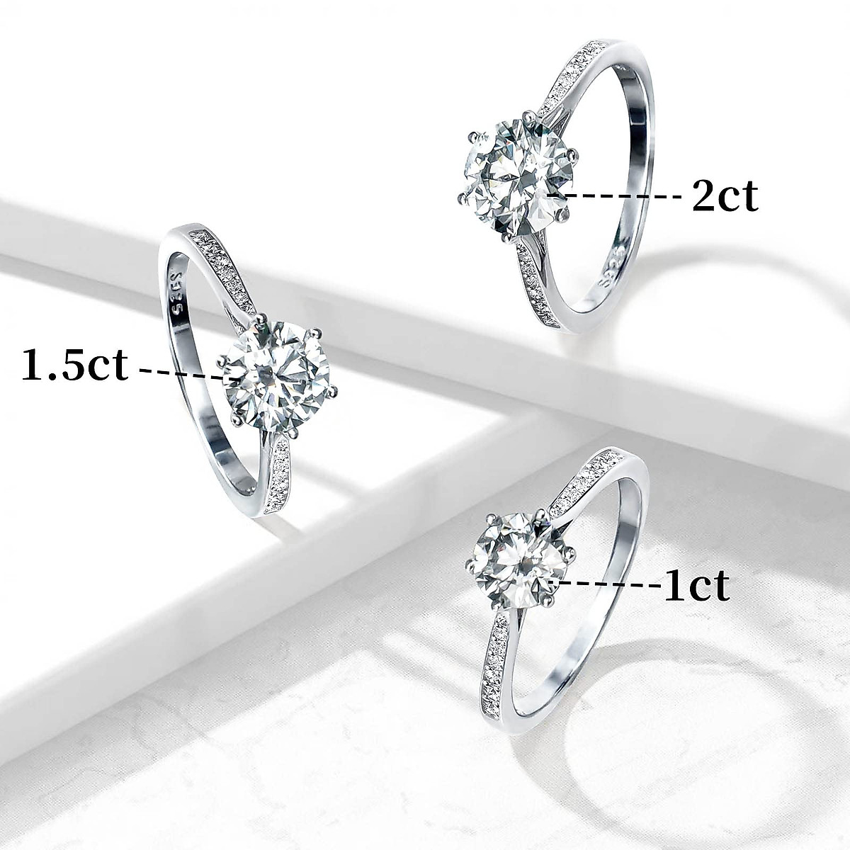 SAMIOVJ Solitaire Moissanite Engagement Rings for Women, D Color VVS1 Clarity Diamond Ring, 18K White Gold Plated 925 Sterling Silver, Wedding Promise Rings for Her