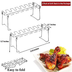 Triceratops 2 Packs Grill Rack, Chicken Leg and Wing Rack, 14 Slots BBQ Chicken Drumsticks Holder Stainless Steel Roaster Stand for Smoker Grill, Oven, Charcoal Grill