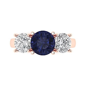 Clara Pucci 3.25 ct Round Cut 3 stone Genuine Simulated Blue Sapphire Engagement Promise Anniversary Bridal Ring 18K Rose Gold 4.5