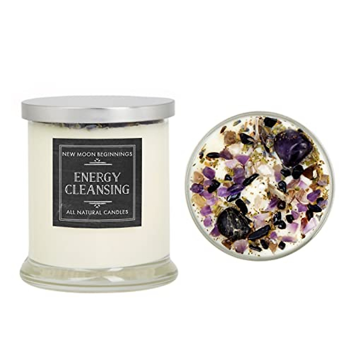 Energy Cleansing Candle by New Moon Beginnings - Crystal & Herb Candles - Protection Candles - All Natural Soy Candle - Lavender Sage Cedar