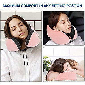 DYD Travel Pillow Memory Foam Neck Pillow for Airplane Washable Velour Cover Ergonomic Neck Support Pillow with Sleep Mask & Earplugs