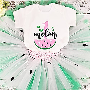 Gouldianfinch Infant Baby Girls 1st Birthday Outfits Watermelon Printed Romper + Tutu Skirt Toddler Princess Dress(Pink,12-18Months)