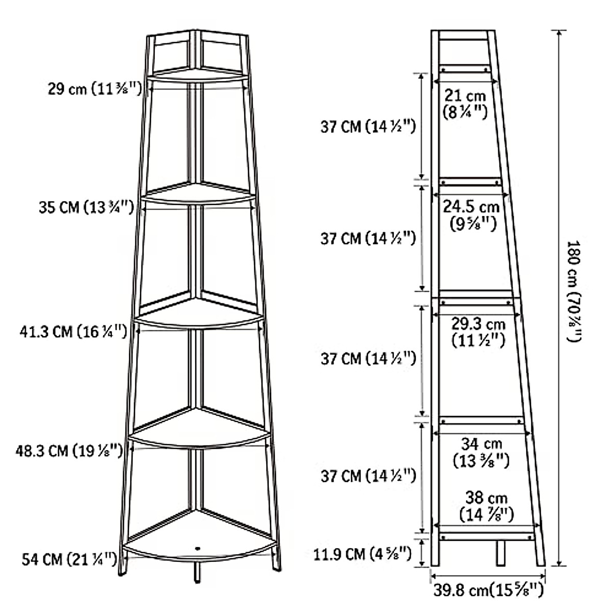 WTZ Corner Shelf, 5 Tier Bookshelf, 70.8 Inch Tall Bookcase, Open Ladder Book Case, Modern Bamboo Corner Storage Bookshelf Stand in Living Room, Bedroom, Office, Kitchen, White