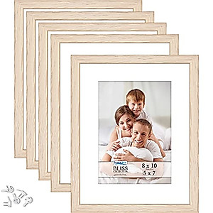 Icona Bay 8x10 Picture Frames with Removable Mat for 5x7 Photos (Light Oak, 5 Pack), Modern Style Wood Composite Frames, Table Top or Wall Mount, Bliss Collection